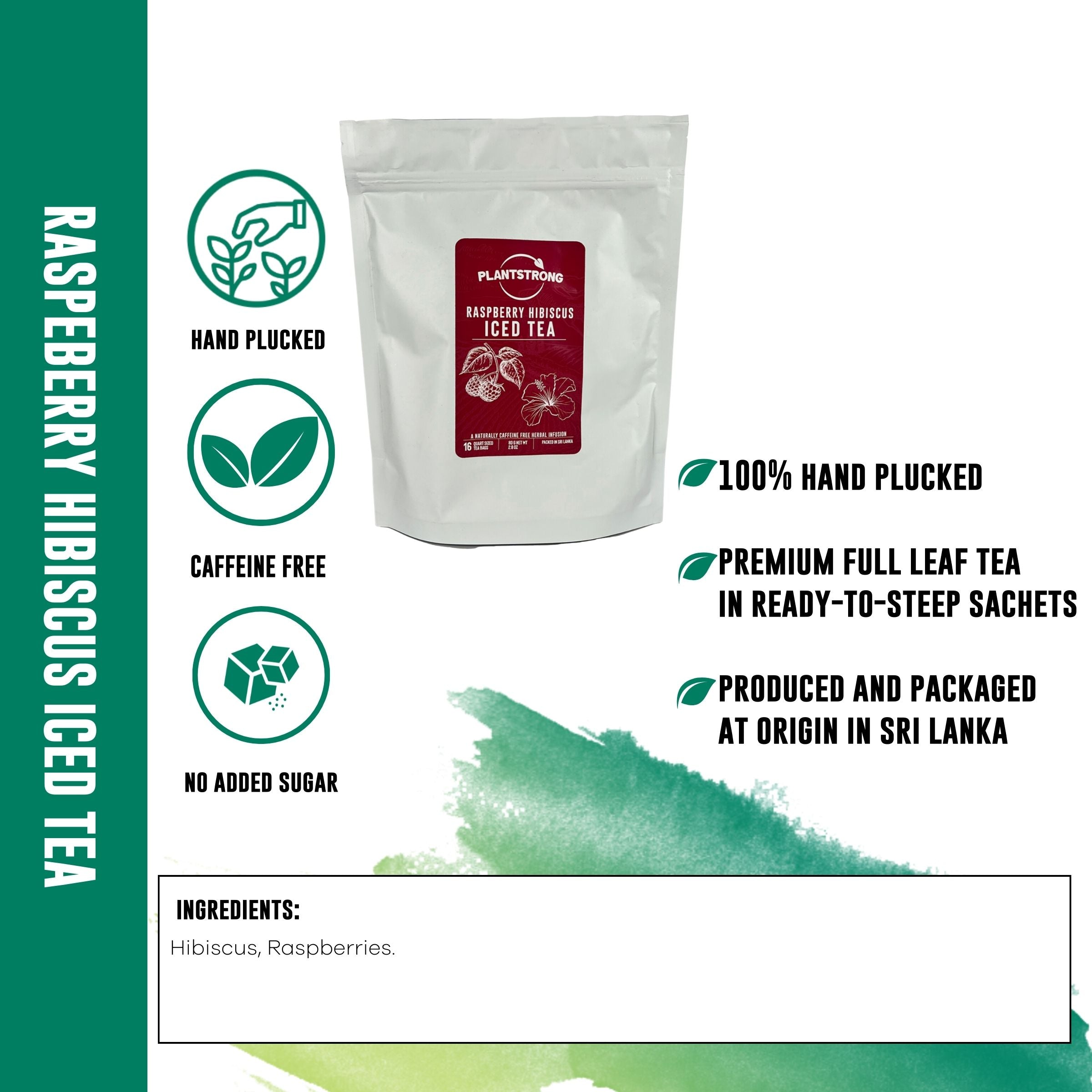 Iced Raspberry Hibiscus Leaf Tea Bag: Sugar Free, Caffeine Free