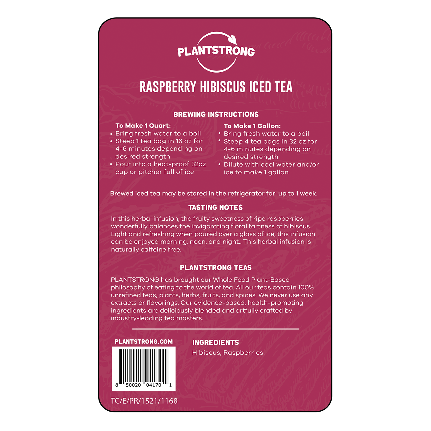 Iced Raspberry Hibiscus Leaf Tea Bag: Sugar Free, Caffeine Free